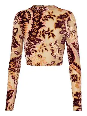 Etro Paisley Tulle And Velvet Jacquard Crop Top - Beige