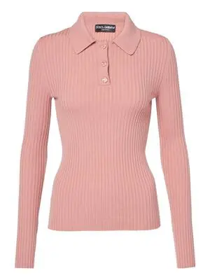Dolce & Gabbana Ribbed-knit Wool-blend Polo Sweater - Pink