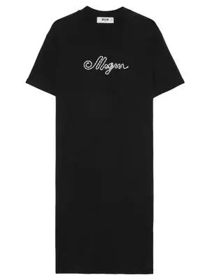 MSGM Logo-embroidered Midi Dress - Black
