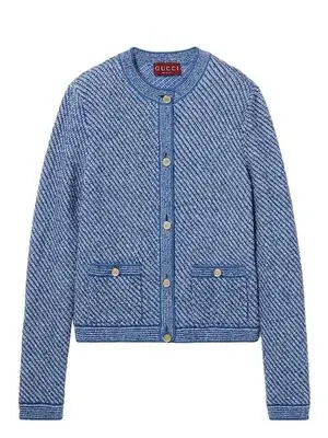 Gucci Fine Cotton Crewneck Cardigan - Blue