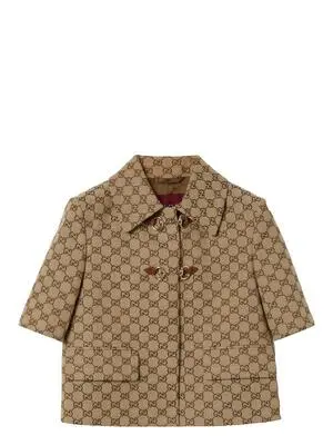 Gucci Gg Canvas Jacket With Horsebit - Brown
