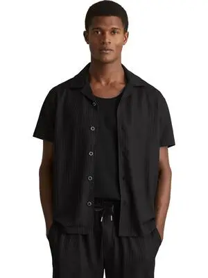 REISS Warwick Textured-knit Cuban-collar Shirt