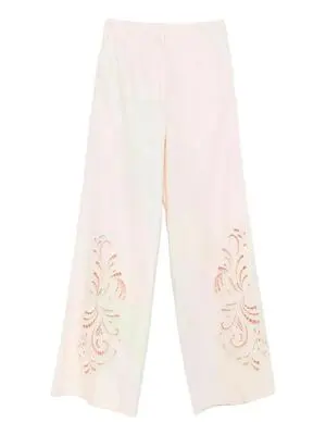 TWINSET Wide Leg Trousers With Floral Embroidery - Pink