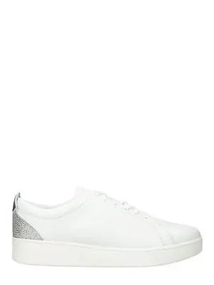 Fitflop Rally Crystal-embellished Leather Low-top Trainers - Silver Com
