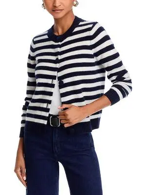 Bloomingdale'S Striped Crewneck Cardigan - Navy/ivory