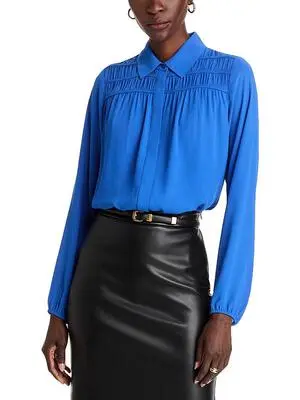 T Tahari Long Sleeve Button Down Blouse Blue Marina