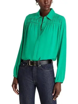 T Tahari Long Sleeve Button Down Blouse - Green Wave