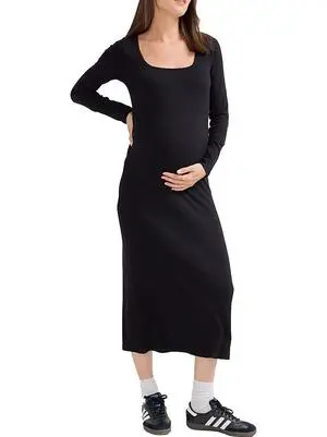 Hatch Collection Long Sleeve Rib Maternity Maxi Dress - Black