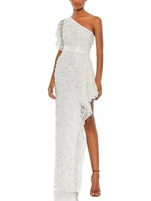 Mac Duggal One-shoulder Embellished Gown - White