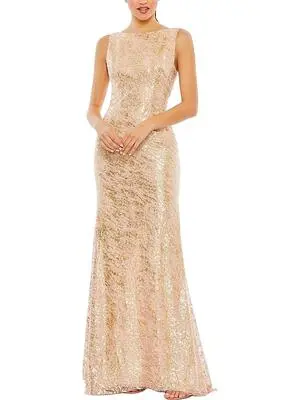 Mac Duggal Sleeveless High Neck Sequin Gown - Blush