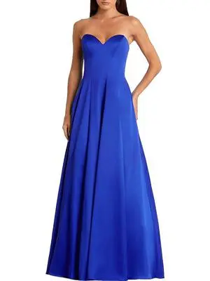 Mac Duggal Strapless Sweetheart Satin Ballgown With Bow Detail - Cobalt