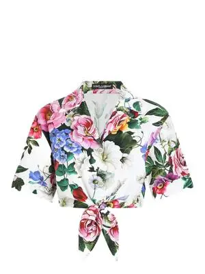 Dolce & Gabbana Floral Print Cropped Shirt With Bow - Multicolour