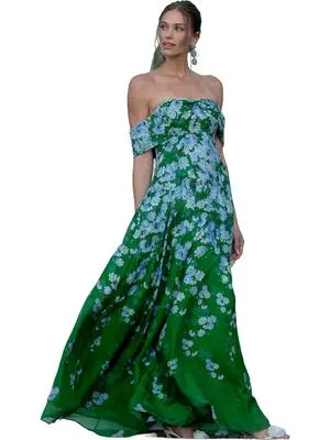 Sachin & Babi Kennedy Off-the-shoulder Gown - Kelly Green Degrade Florals