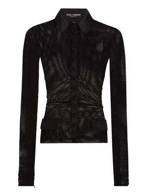 Dolce & Gabbana Mesh Shirt Jacket With Draping - Black