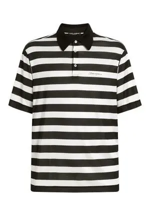 Dolce & Gabbana Short-sleeved Silk Jersey Polo-shirt With Striped Print - Multicolor