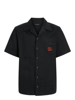 Dolce & Gabbana Hawaiian Shirt With Dg Logo Embroidery - Black