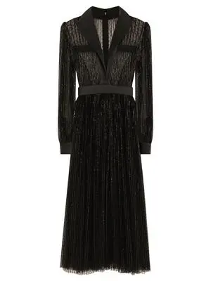 Dolce & Gabbana Tulle Tuxedo Shirt Dress With Sequin Embellishment - Black