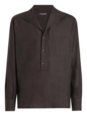 Dolce & Gabbana Three-button Long-sleeved Linen Shirt - Brown