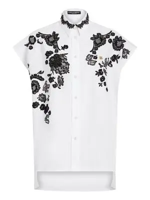 Dolce & Gabbana Oversize Cotton Poplin Shirt With Lace Appliqués - White