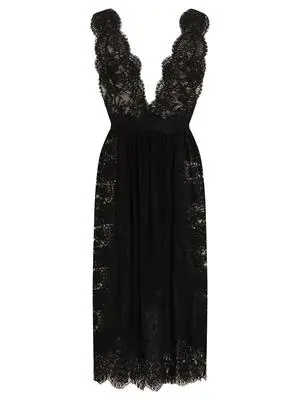 Dolce & Gabbana Calf-length Chantilly Lace Dress With Organzine Details - Black