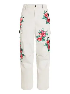 Dolce & Gabbana Cotton Gabardine Cargo Pants With Floral Embroidery - Beige
