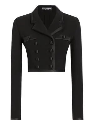 Dolce & Gabbana Short Double-breasted Wool Crepe Jacket With Satin Trims - Black