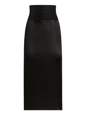 Dolce & Gabbana Stretch Satin Calf-length Skirt With Belt Detail - Black