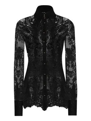 Dolce & Gabbana Floral Lace Shirt With Scalloping - Black