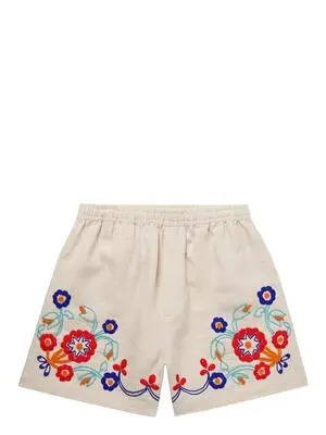 BODE Garden Party Straight-leg Linen Shorts - Neutrals