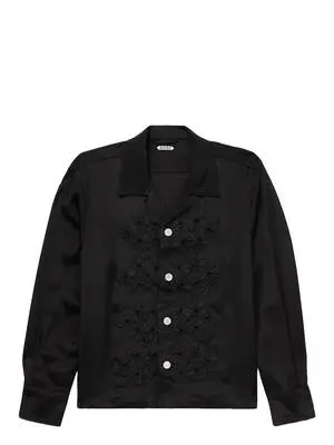 BODE Camp-collar Appliquéd Silk Shirt - Black