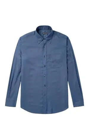 TOM FORD Button-down Collar Garment-dyed Lyocell Shirt - Blue