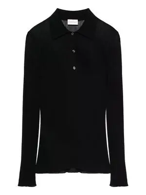 Moncler Fine-ribbed Polo Top - Black