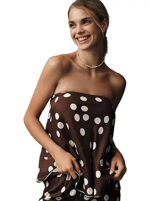 Maeve Strapless Swingy Top - Brown Dot