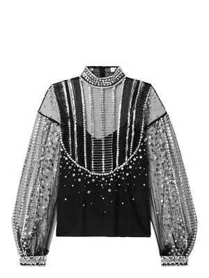 Zuhair Murad Embellished Tulle Turtleneck Blouse - Black
