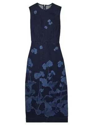 ERDEM Erdem Elena Floral-Print Denim Midi Dress