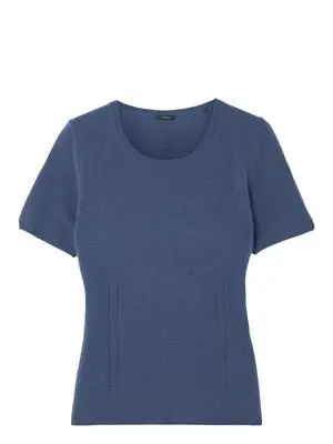 JOSEPH Pointelle-trimmed Cashmere T-shirt - Blue