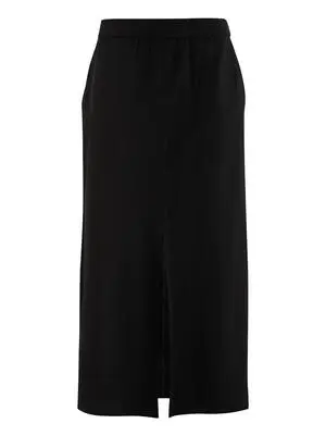 Eileen Fisher Stretch Crepe Midi Skirt - Black