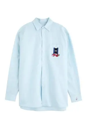 JW Anderson Window Embroidered Linen-blend Shirt - Light Blue