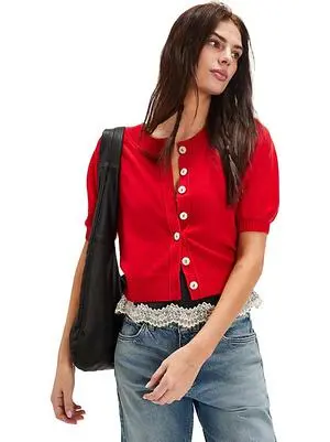 Free People Free People Isla Solid Cardigan Candy Apple Red