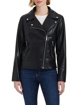 Vince Camuto Vince Camuto Asymmetric Zip Faux Leather Moto Jacket Black