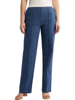 Hue Pintuck Plaid Wide Leg Pull-on Pants - Medium Wash
