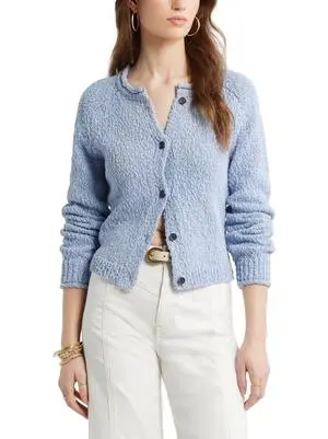 Treasure & Bond Fitted Textured Cotton Cardigan - Blue Blizzard