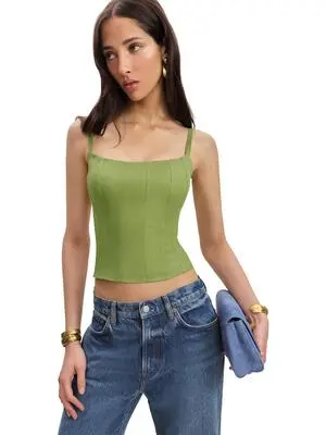 REFORMATION Reformation Hattie Linen Corset Top Avocado