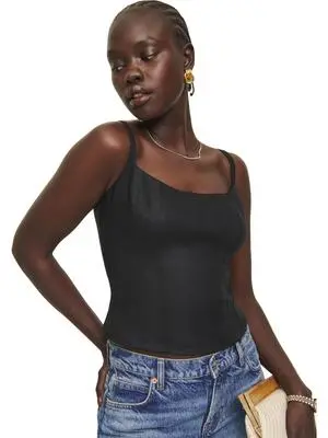 REFORMATION Reformation Hattie Linen Corset Top Black