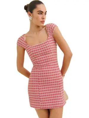 REFORMATION Xenia Knit Dress Checked - Red