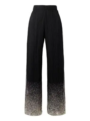DIMA AYAD Metallic Plissé-tulle Wide-leg Pants - Black
