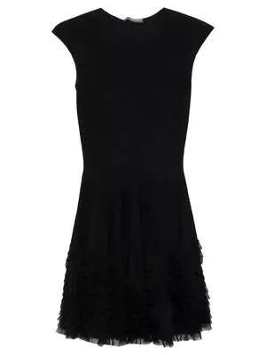 Alexander McQueen Lace Knit Ruffle Dress - Black