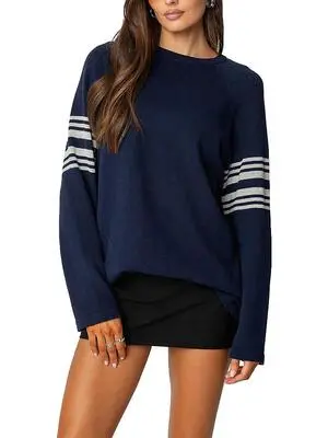 EDIKTED Contrast Stripe Knit Top - Navy