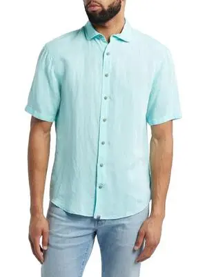 Johnnie-o Gianna Hangin' Out Short Sleeve Linen & Lyocell Button-up Shirt Tarpon