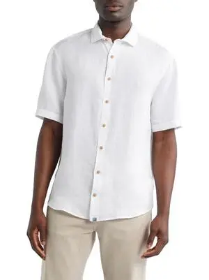 Johnnie-o Gianna Hangin' Out Short Sleeve Linen & Lyocell Button-up Shirt White